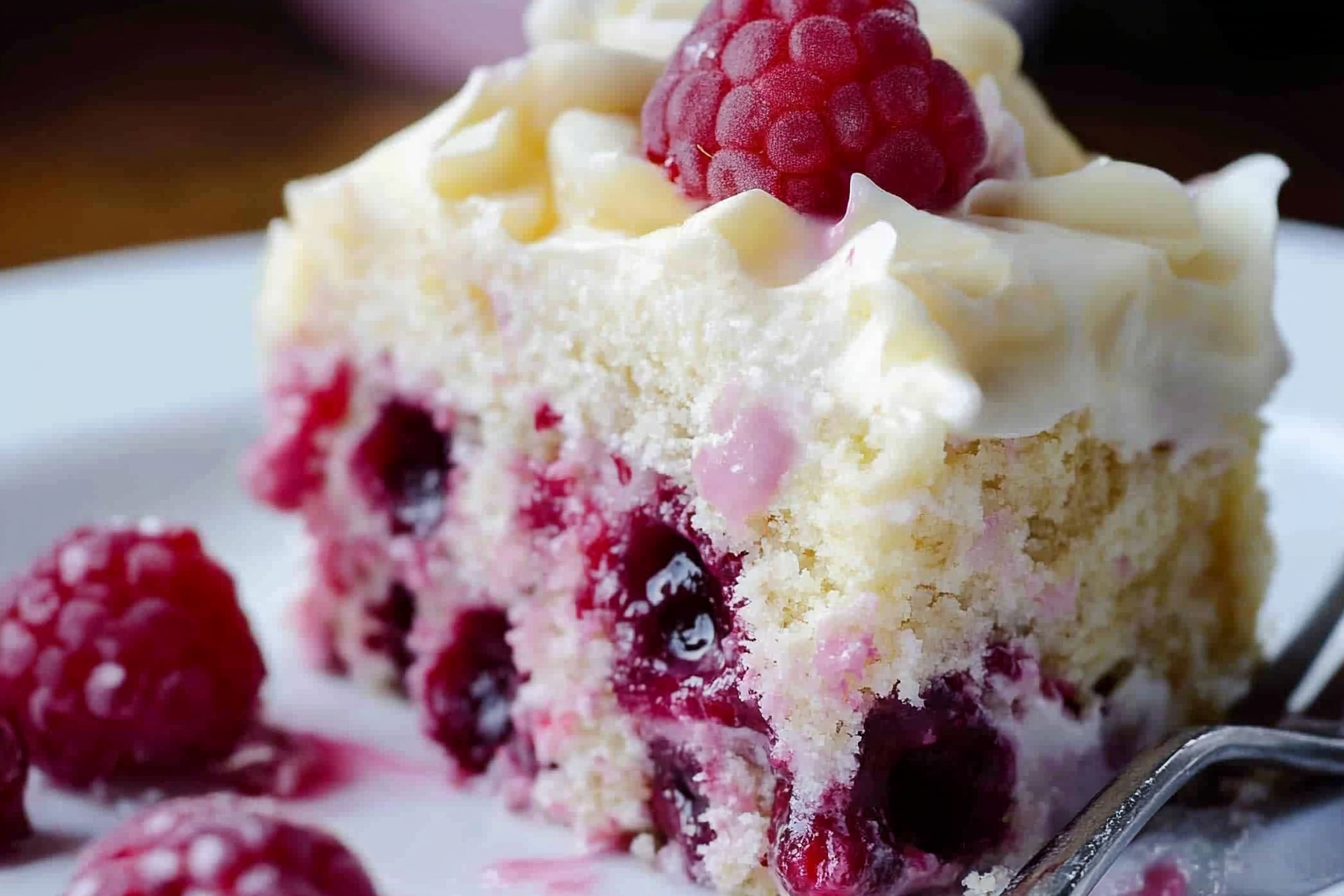 White Chocolate Raspberry Poke Cake