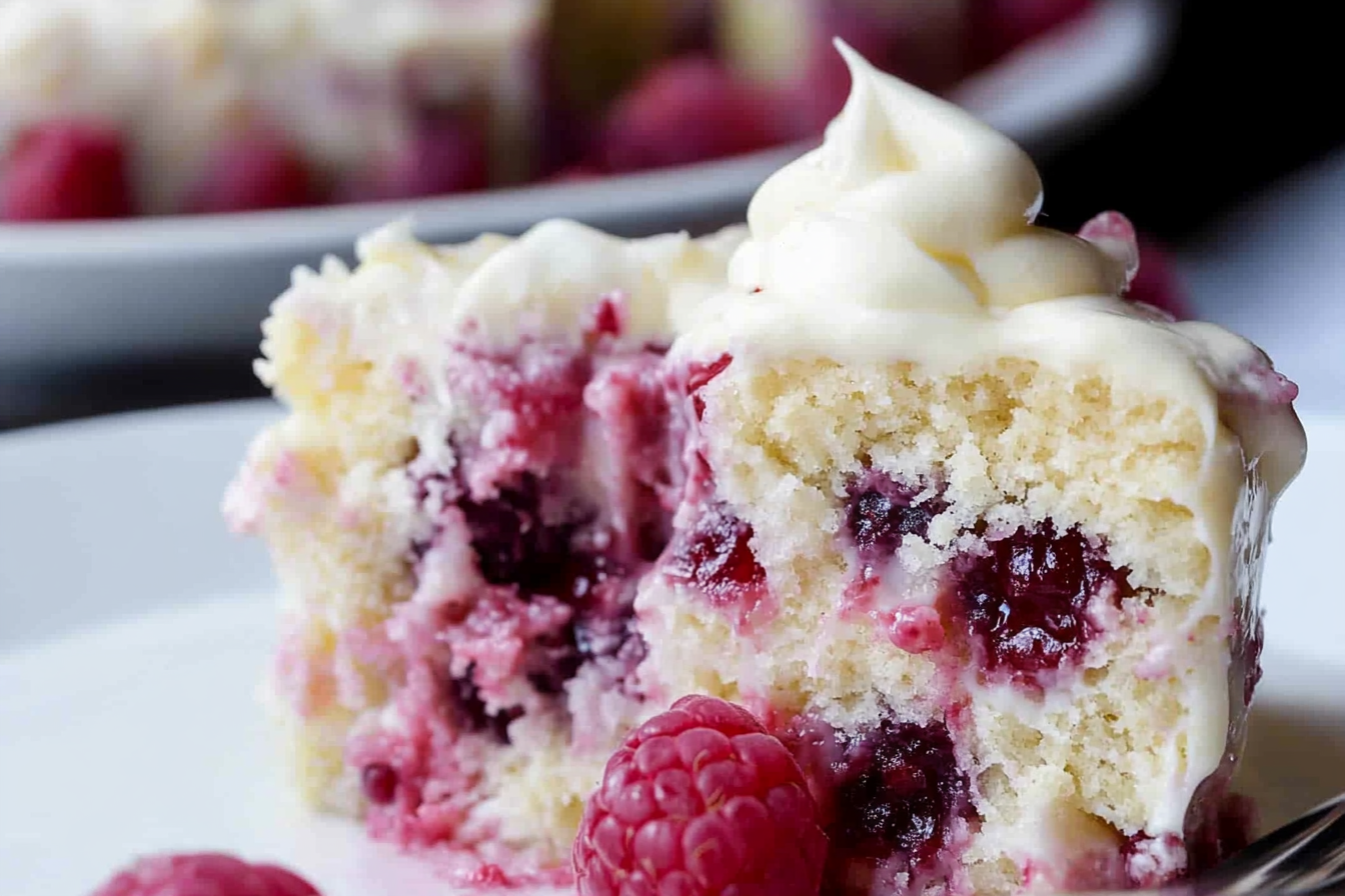 White Chocolate Raspberry Poke Cake